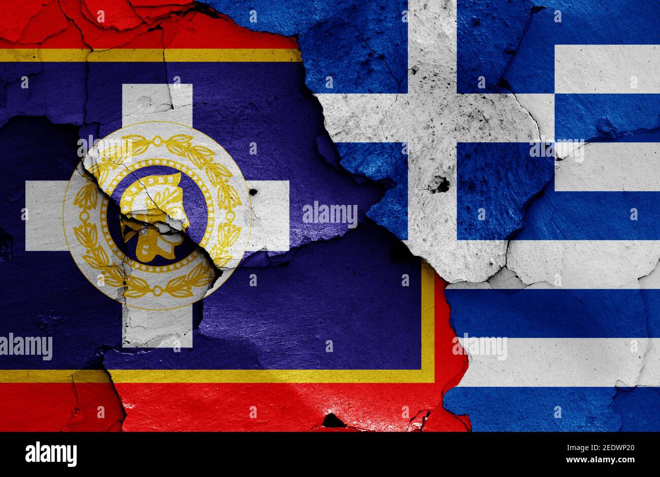 flags of Athens and Greece painted on cracked wall Stock Photo - Alamy