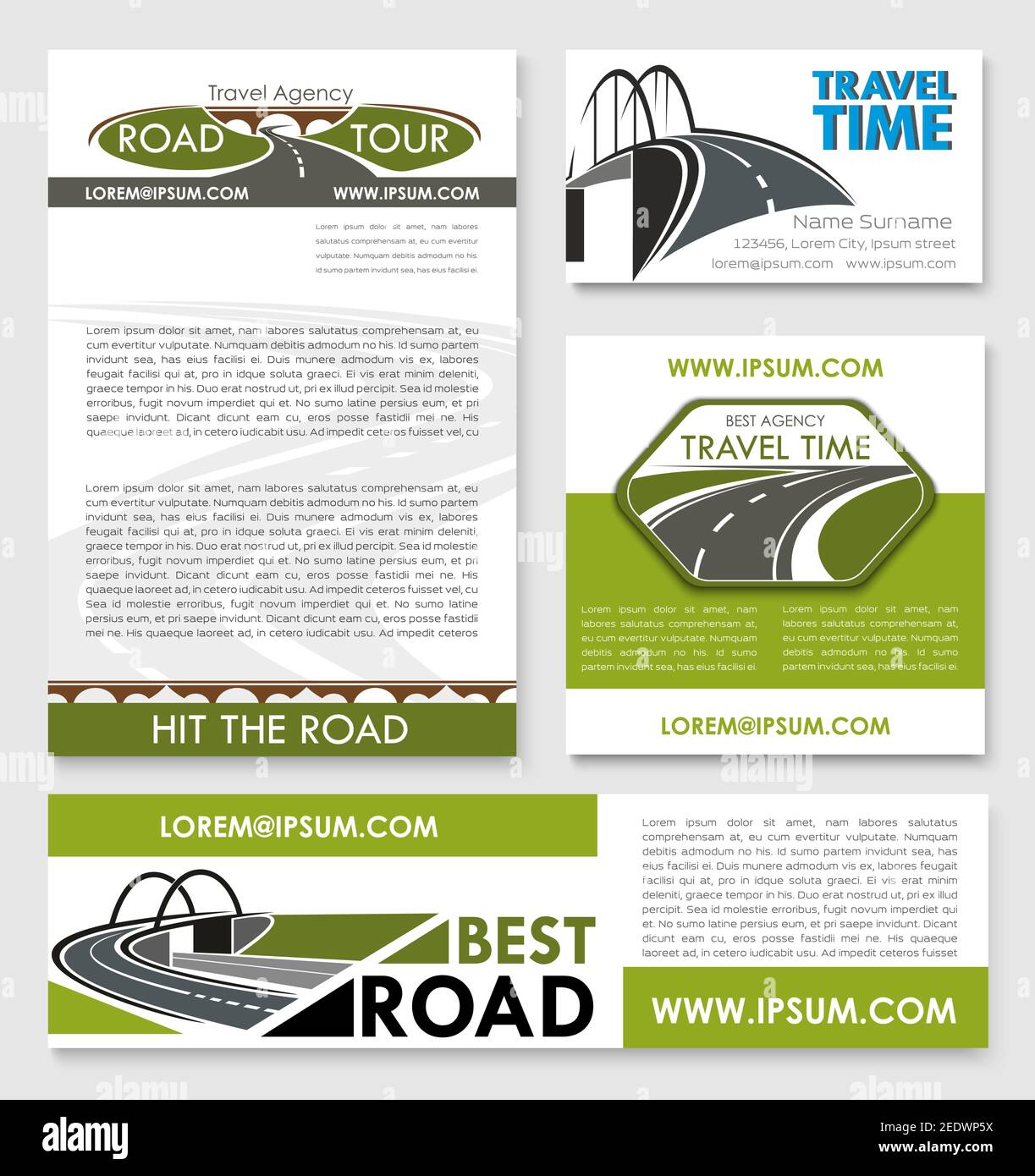 Road trip poster and car travel banner template set. Travel agency ...