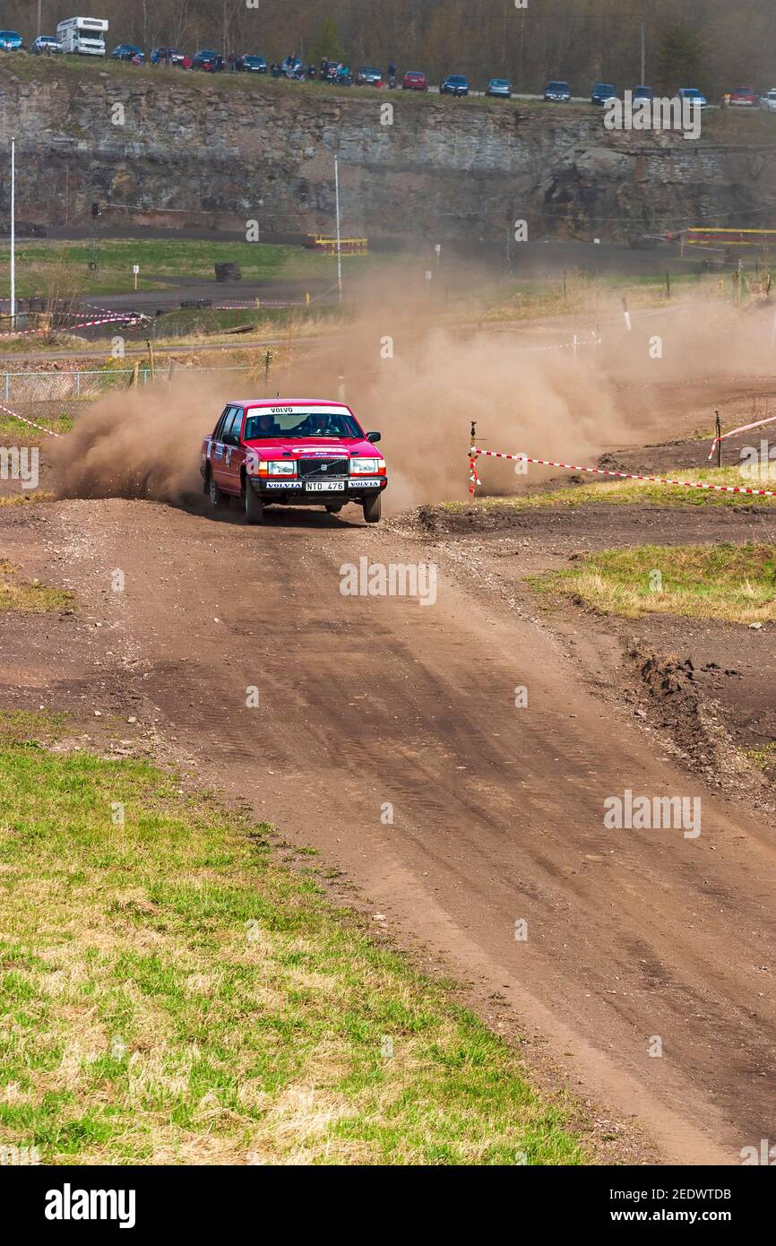 Rally car in speed on gravel track Stock Photo - Alamy