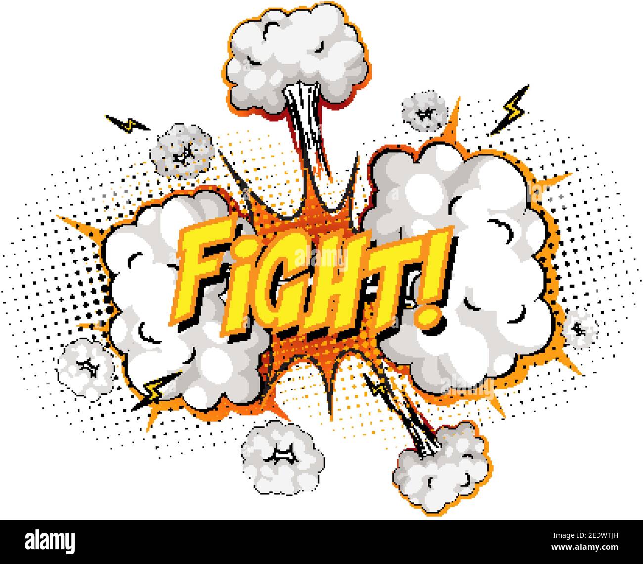 FIGHT text on comic cloud explosion isolated on white background ...