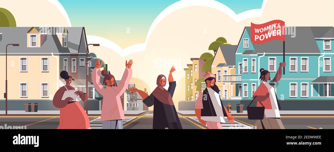 mix race girls activists stand together female empowerment movement ...