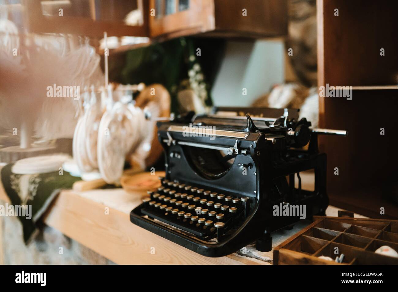 photo of an old typing machine on the table Stock Photo - Alamy