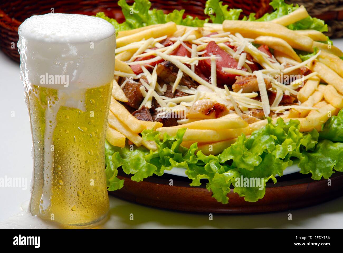 Beer with snacks, french fries Stock Photo - Alamy