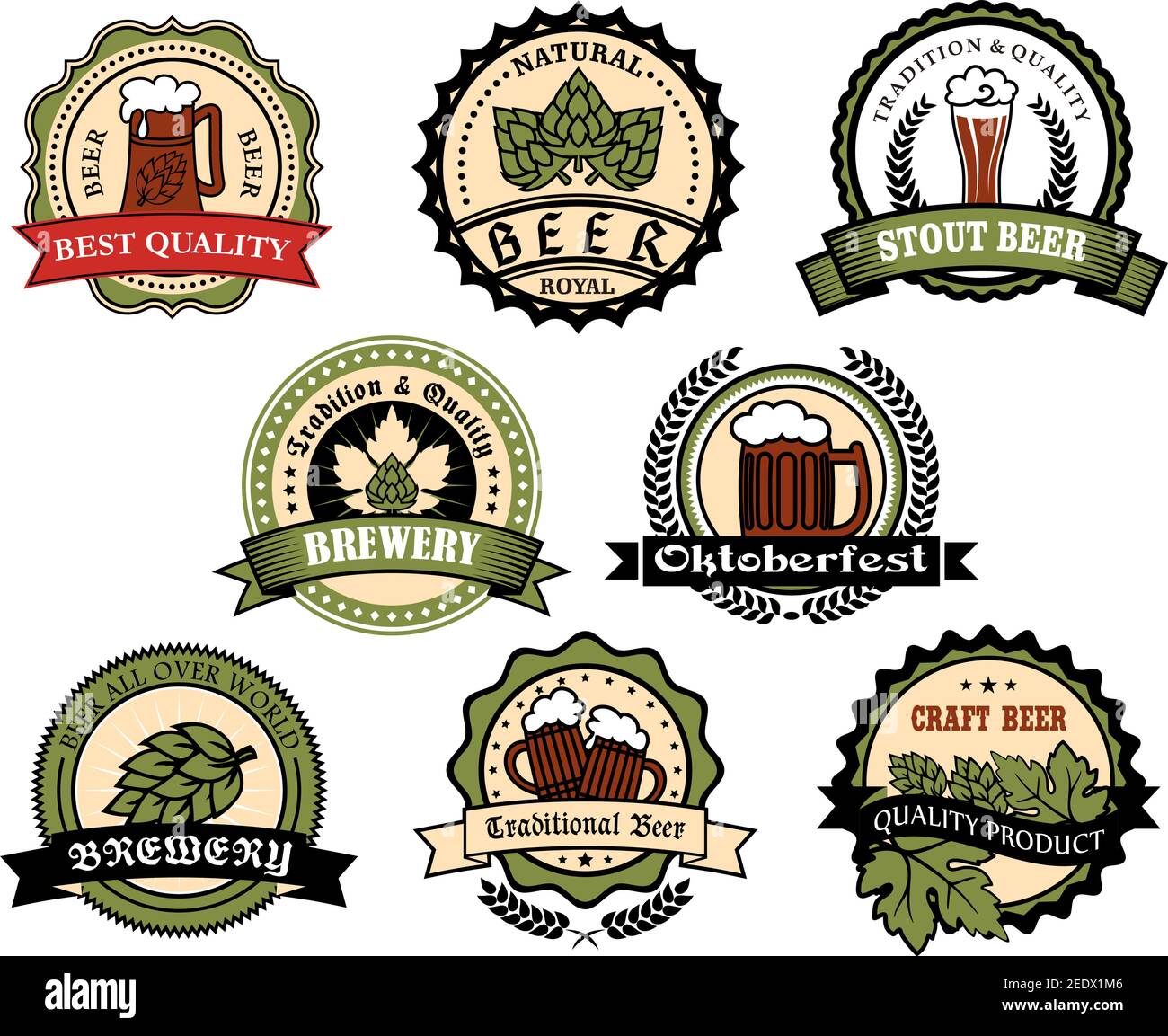 Beer alcohol drink label set. Craft brewery badge with glass of beer ...