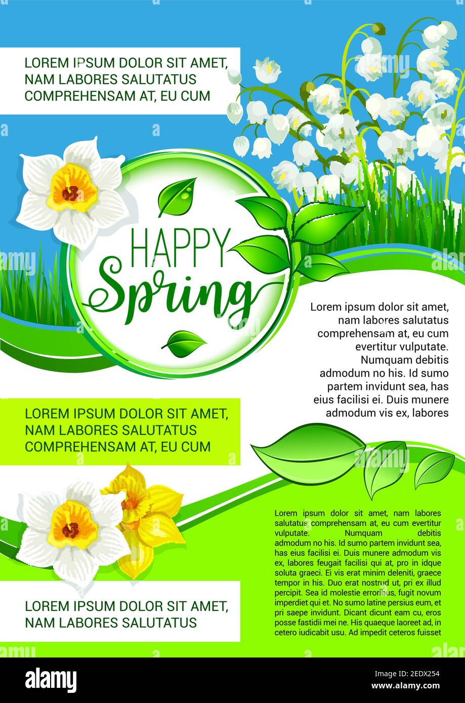 Happy Spring vector poster for springtime holiday greetings. Blooming ...
