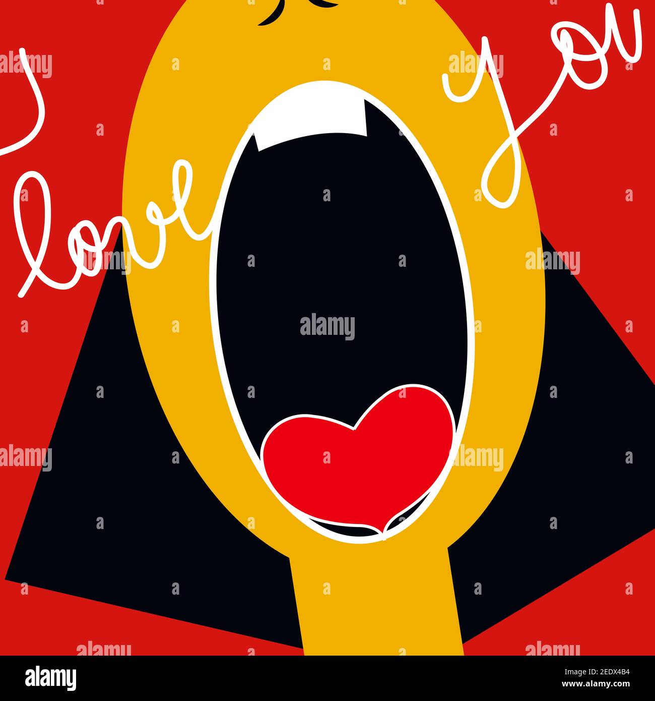 illustration of a woman screaming that she is in love, on a red ...