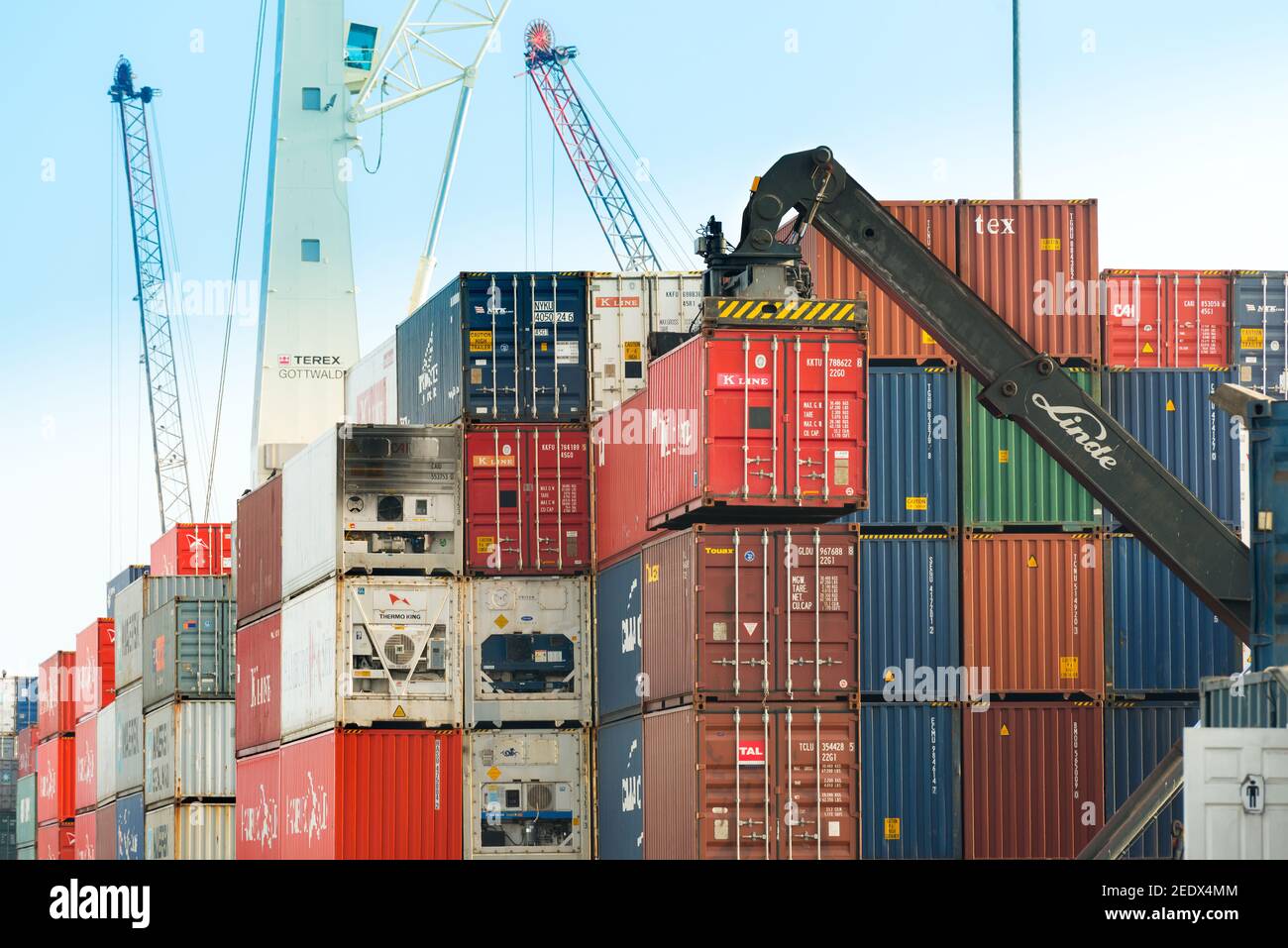 Iquique, Tarapaca Region, Chile - Crane fork loading cargo ship witth ...