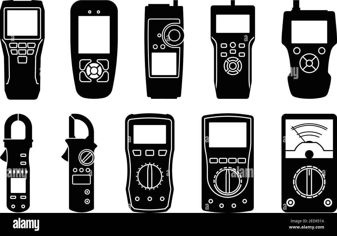 Multimeter. Clamp meters. Network tester. Silhouette vector Stock ...