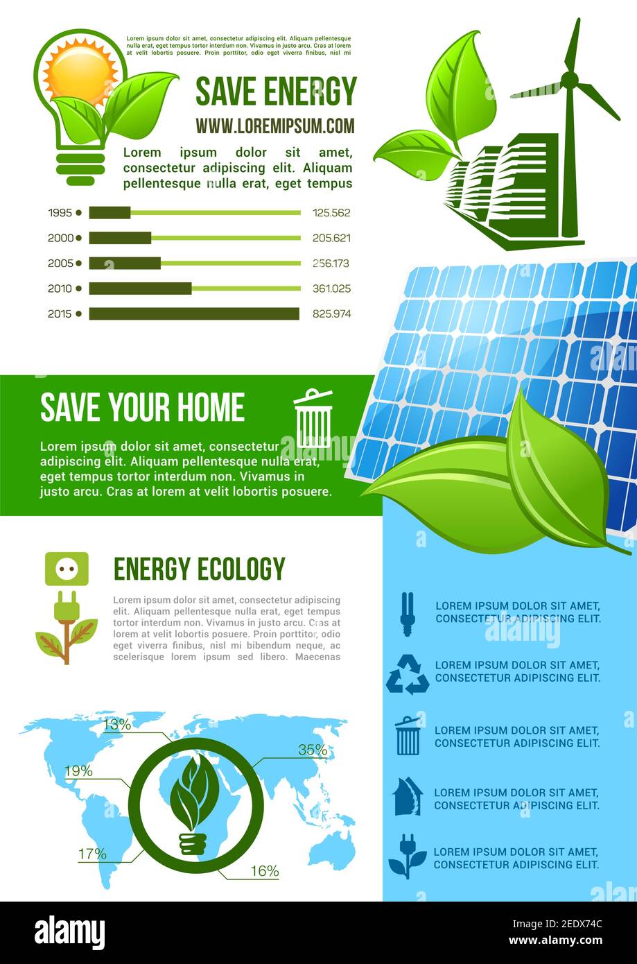 Energy and ecology conservation vector infographics with graph and ...
