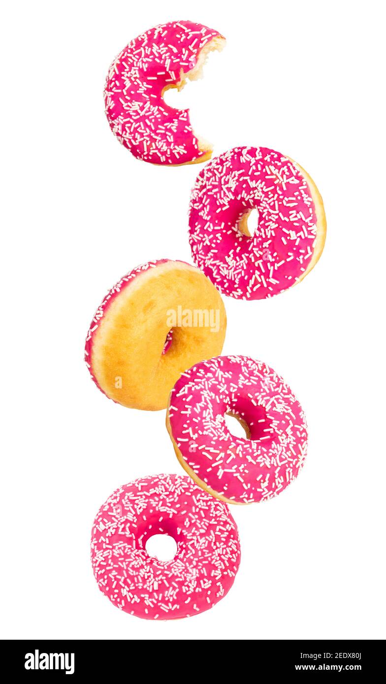 falling donuts set isolated on white background Stock Photo - Alamy