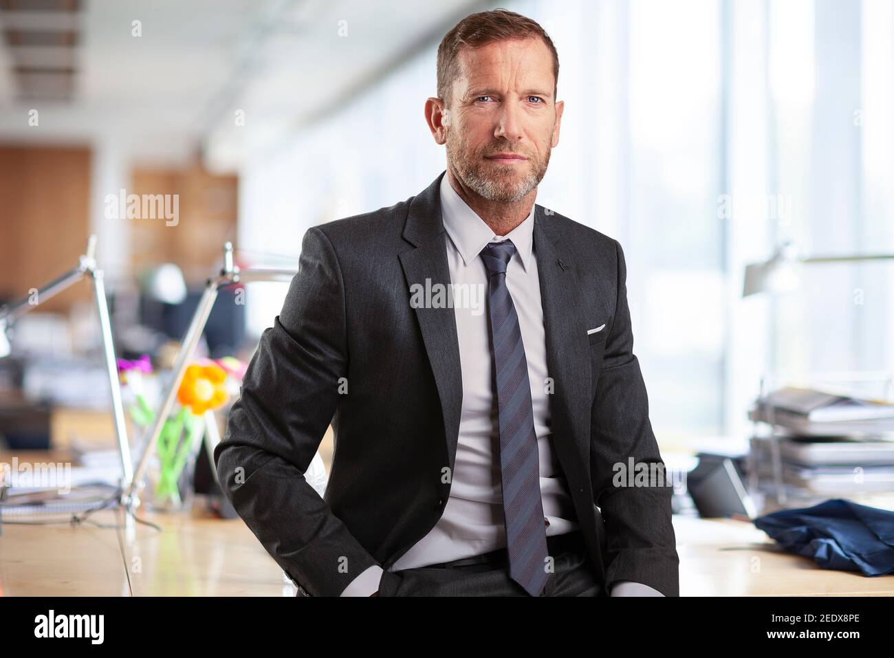 Portrait shot of an executive businessman wearing suit and tie while ...
