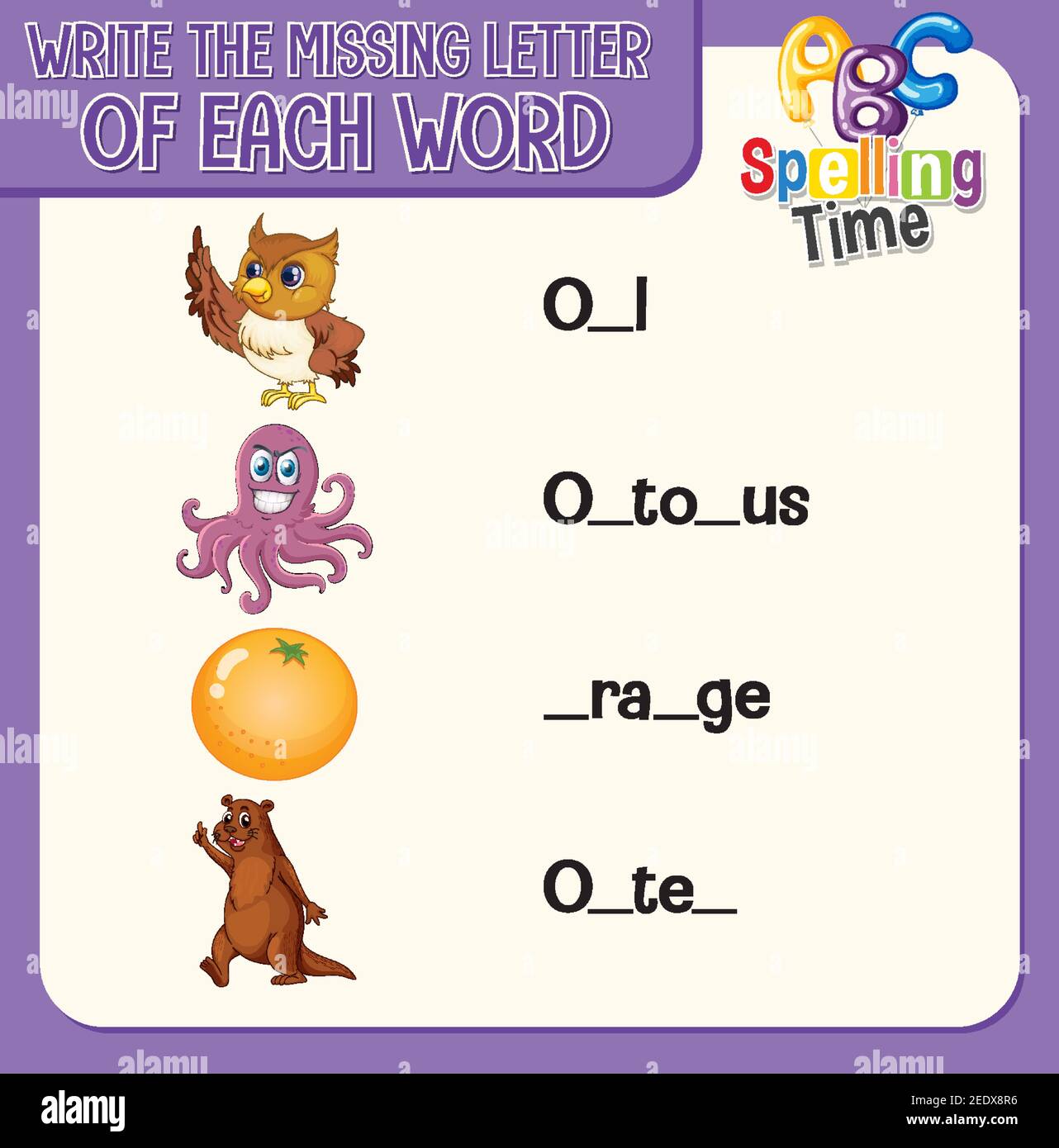 Write the missing letter of each word worksheet for children ...