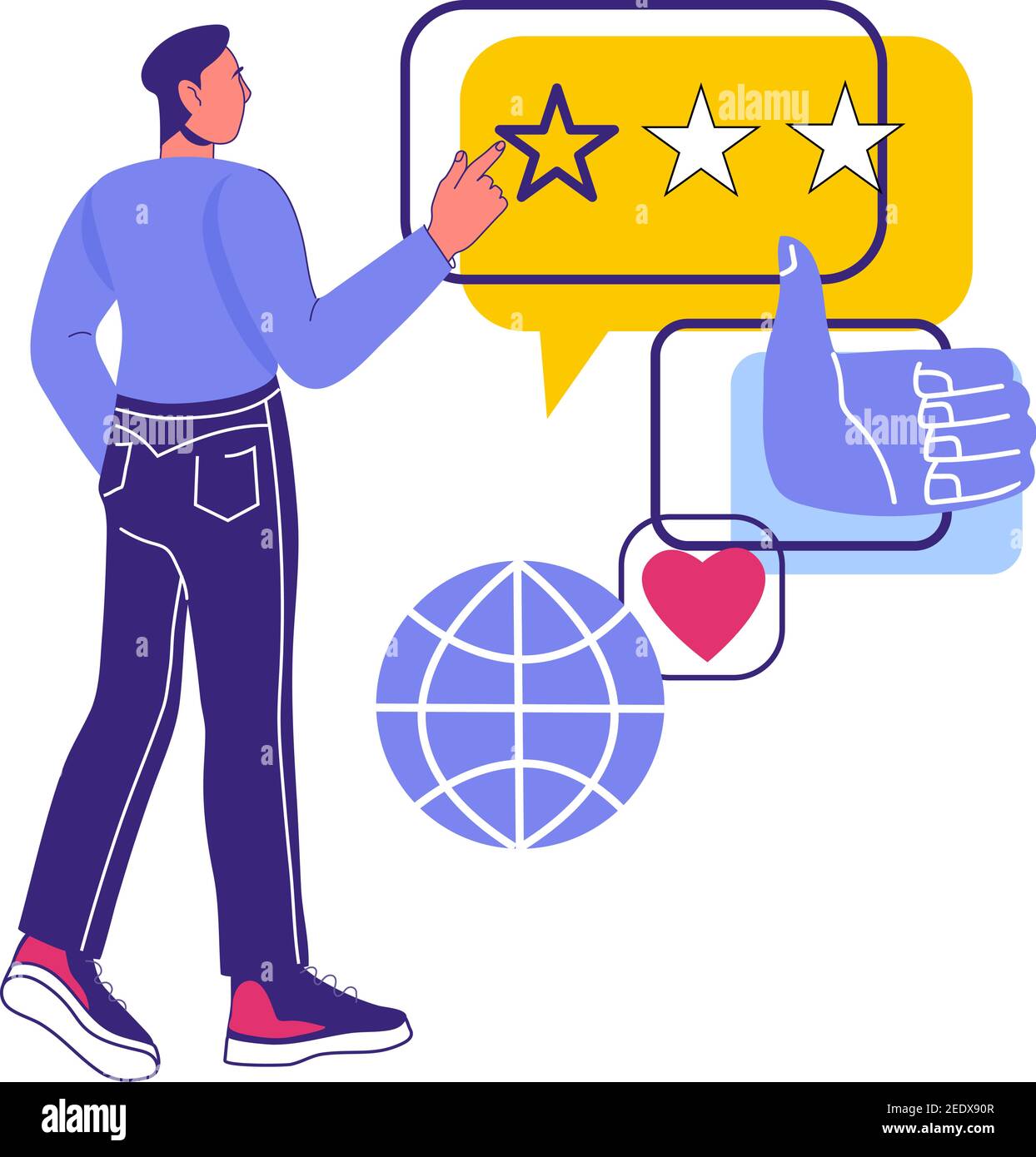 Man giving feedback and customers review marketing concept, cartoon ...