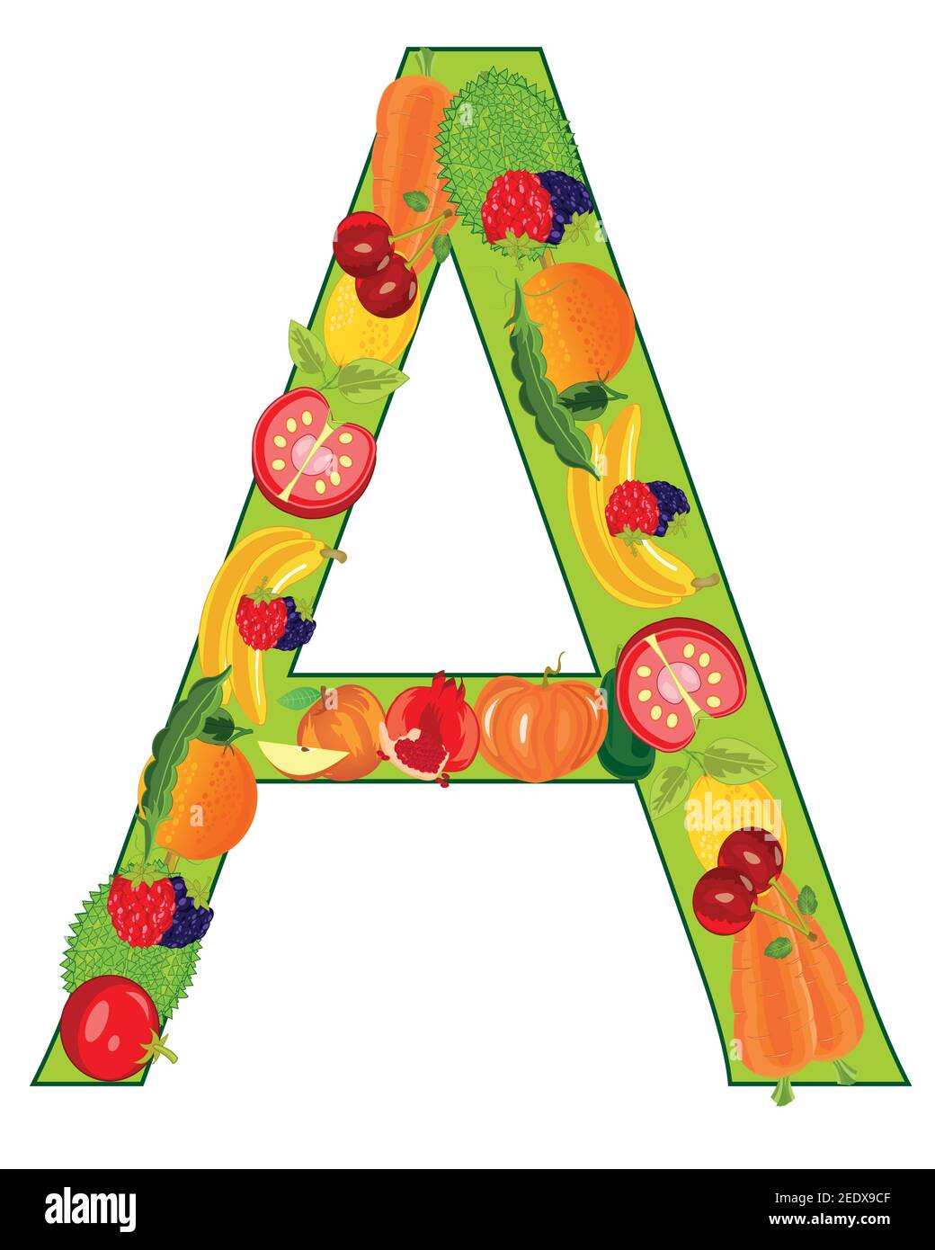 Decorative letter from fruit and vegetables on white background is ...