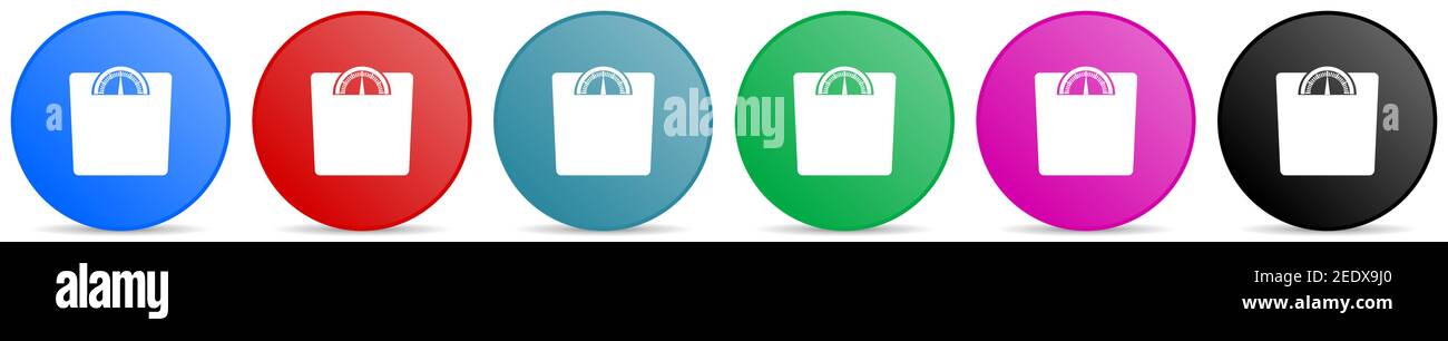 Weight vector icons, set of circle gradient buttons in 6 colors options ...