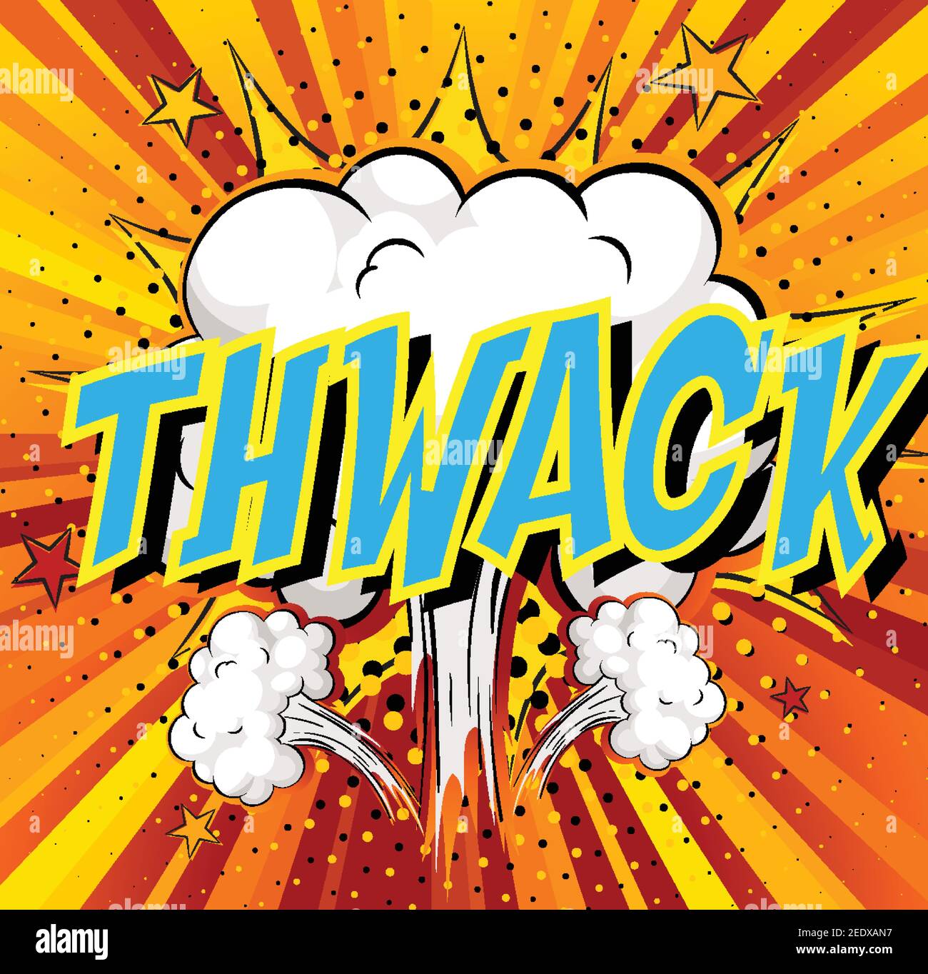 Word Thwack on comic cloud explosion background illustration Stock ...
