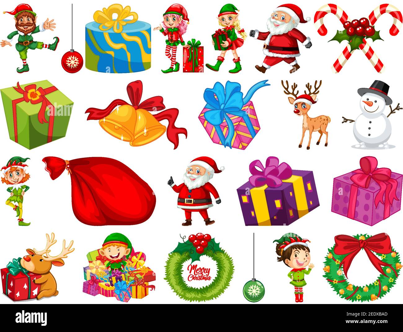 Set of Christmas objects isolated on white background illustration ...