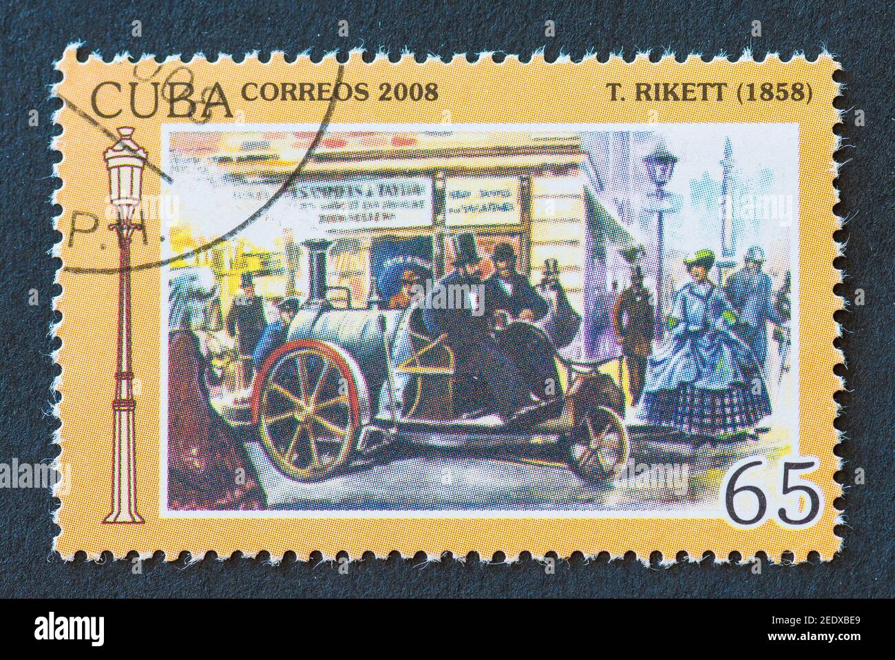 Transportation and old vehicles in a series of Cuba Correos postal ...