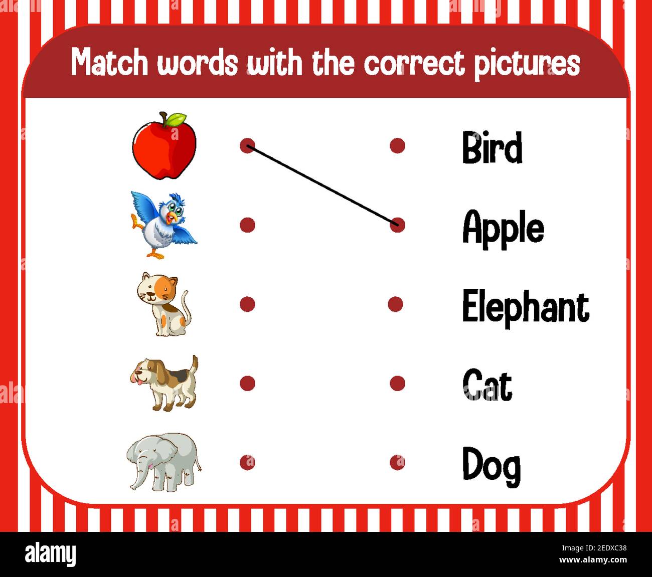 Word to picture matching worksheet for children illustration Stock ...