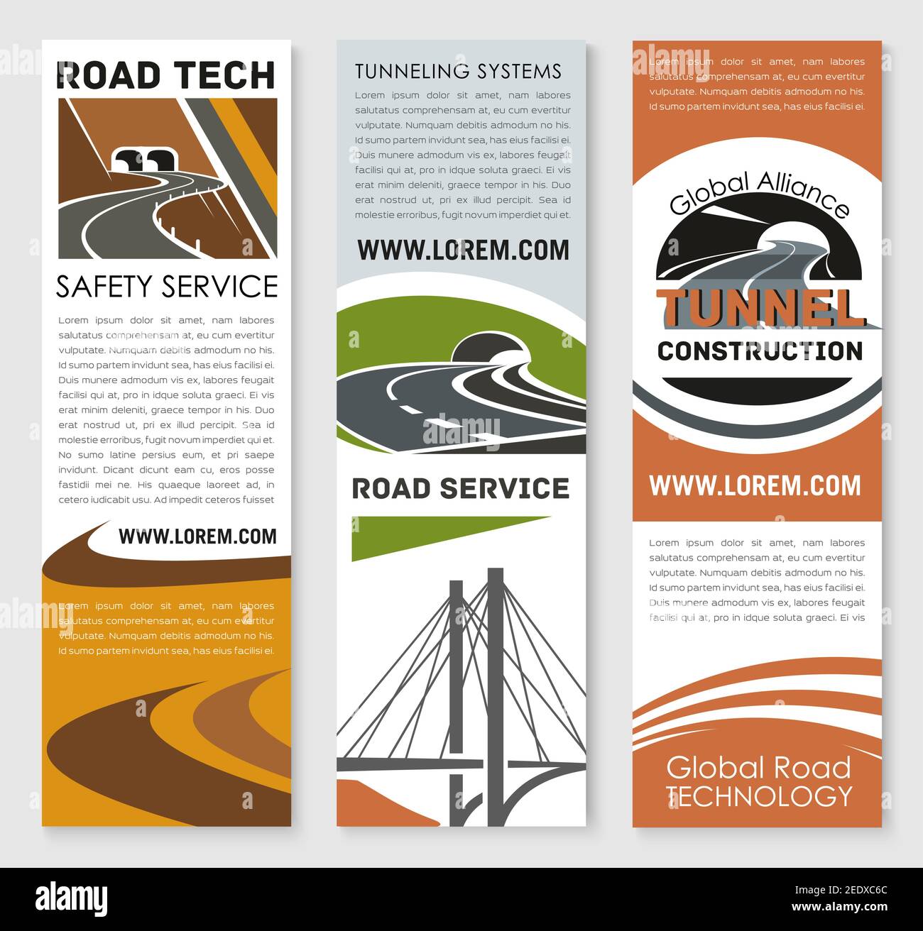 Road safety service banners set for highway construction technology ...