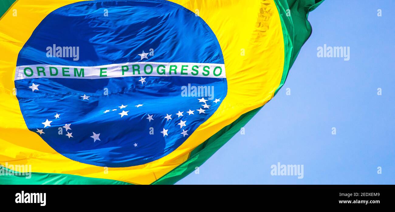 Closeup shot of the waving flag of Brazil Stock Photo - Alamy