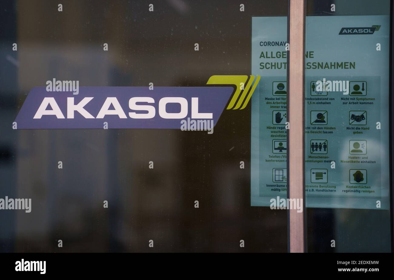 Langen, Germany. 15th Feb, 2021. The Akasol logo is emblazoned on the ...