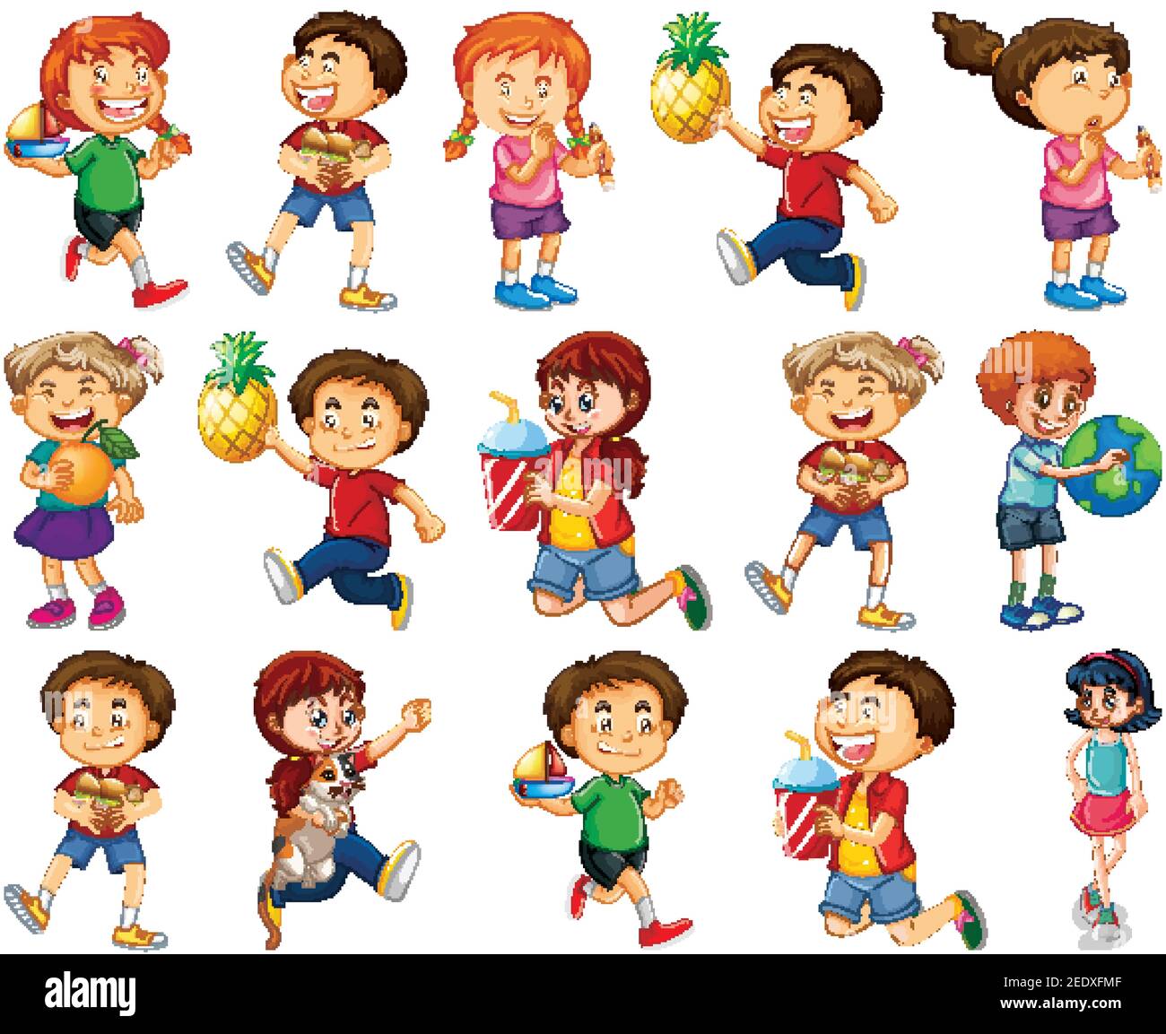 Children doing different activities cartoon character set on white ...