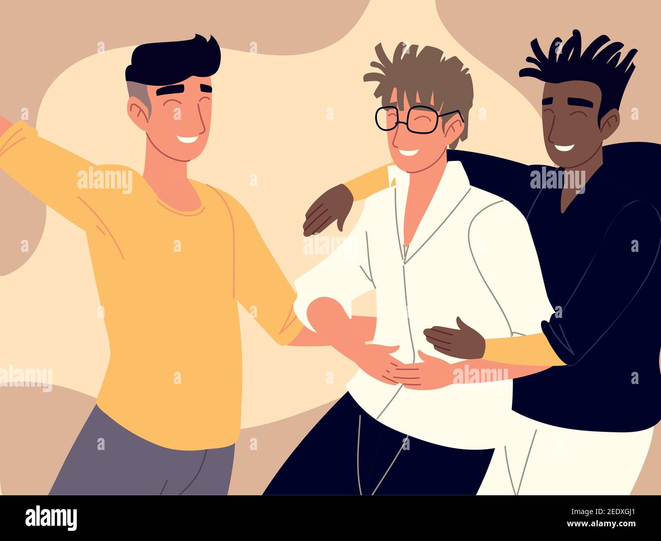 three young men portrait in casual clothes vector illustration Stock ...