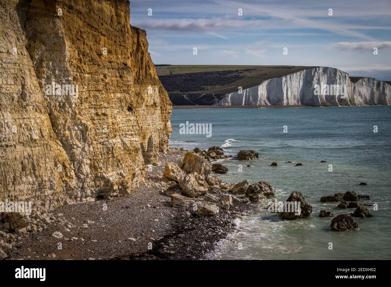Seaford Head and Seven Sisters chalk cliffs, Sussex, England Stock ...