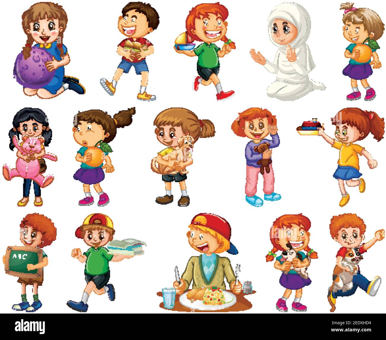 Children doing different activities cartoon character set on white ...