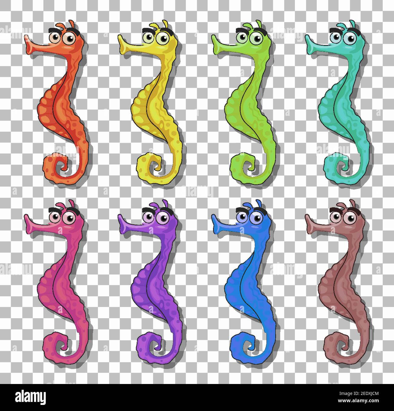 Set of many seahorse cartoon character isolated on transparent ...