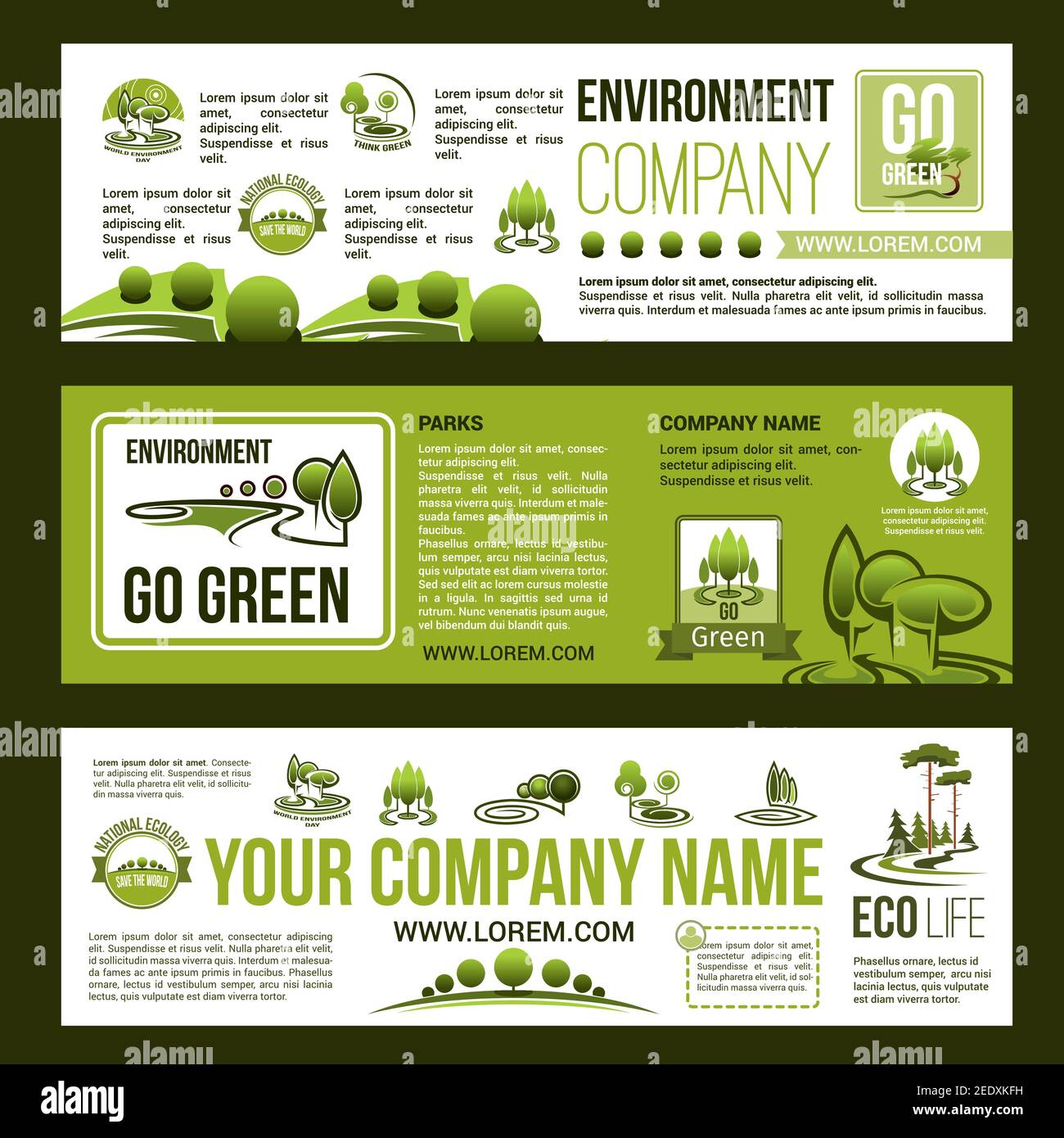 Environment and gardening company banners set. Green parks or gardens ...