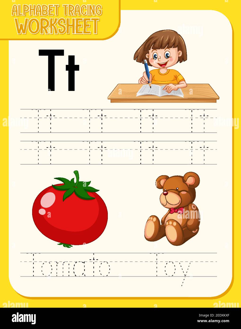 Alphabet tracing worksheet with letter T and t illustration Stock ...
