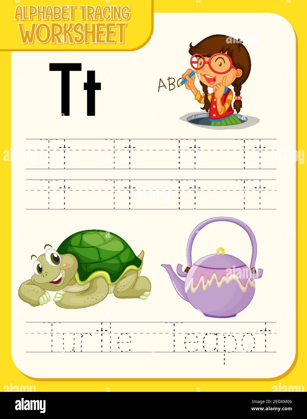 Alphabet tracing worksheet with letter T and t illustration Stock ...