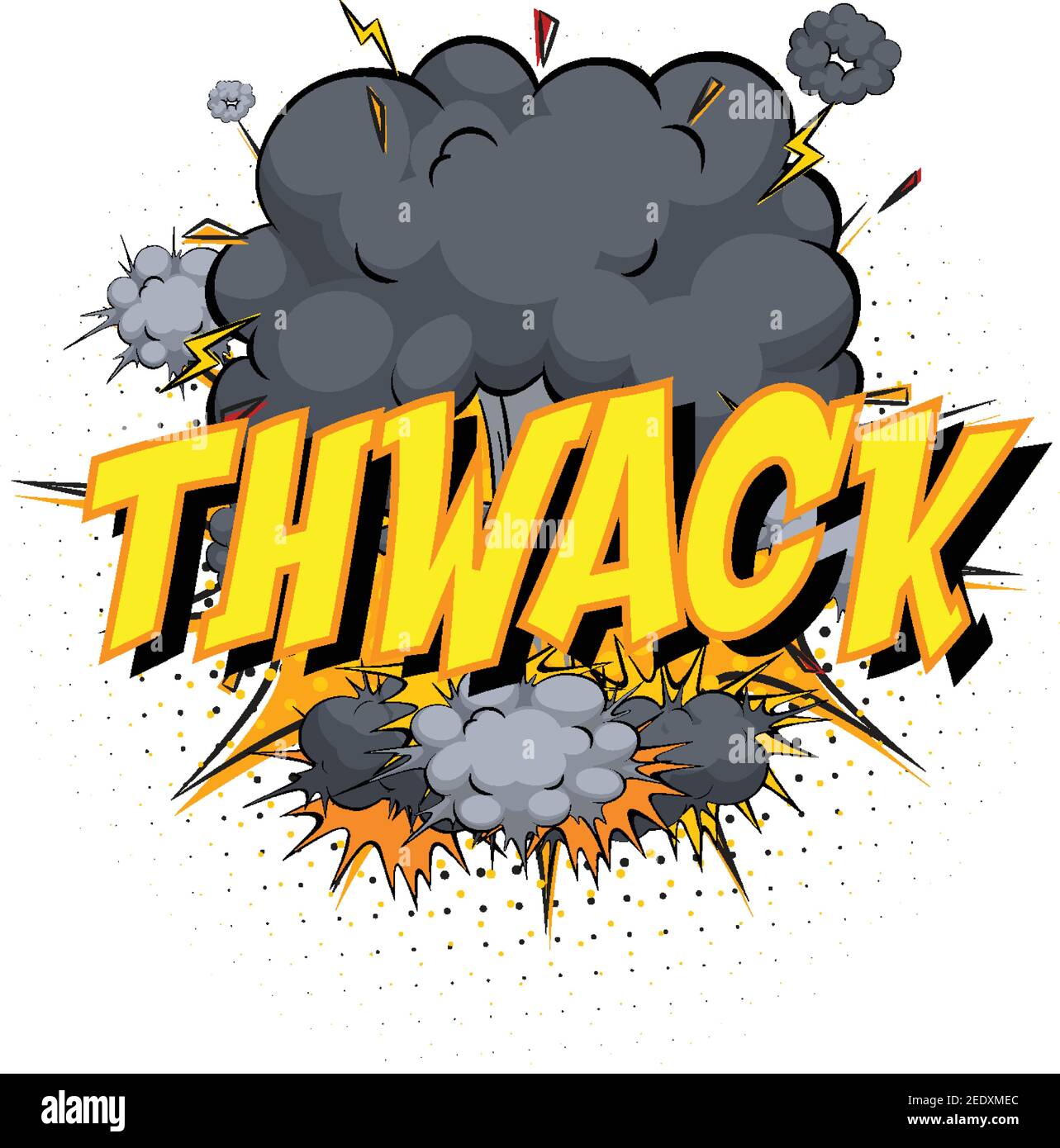 Word Thwack on comic cloud explosion background illustration Stock ...