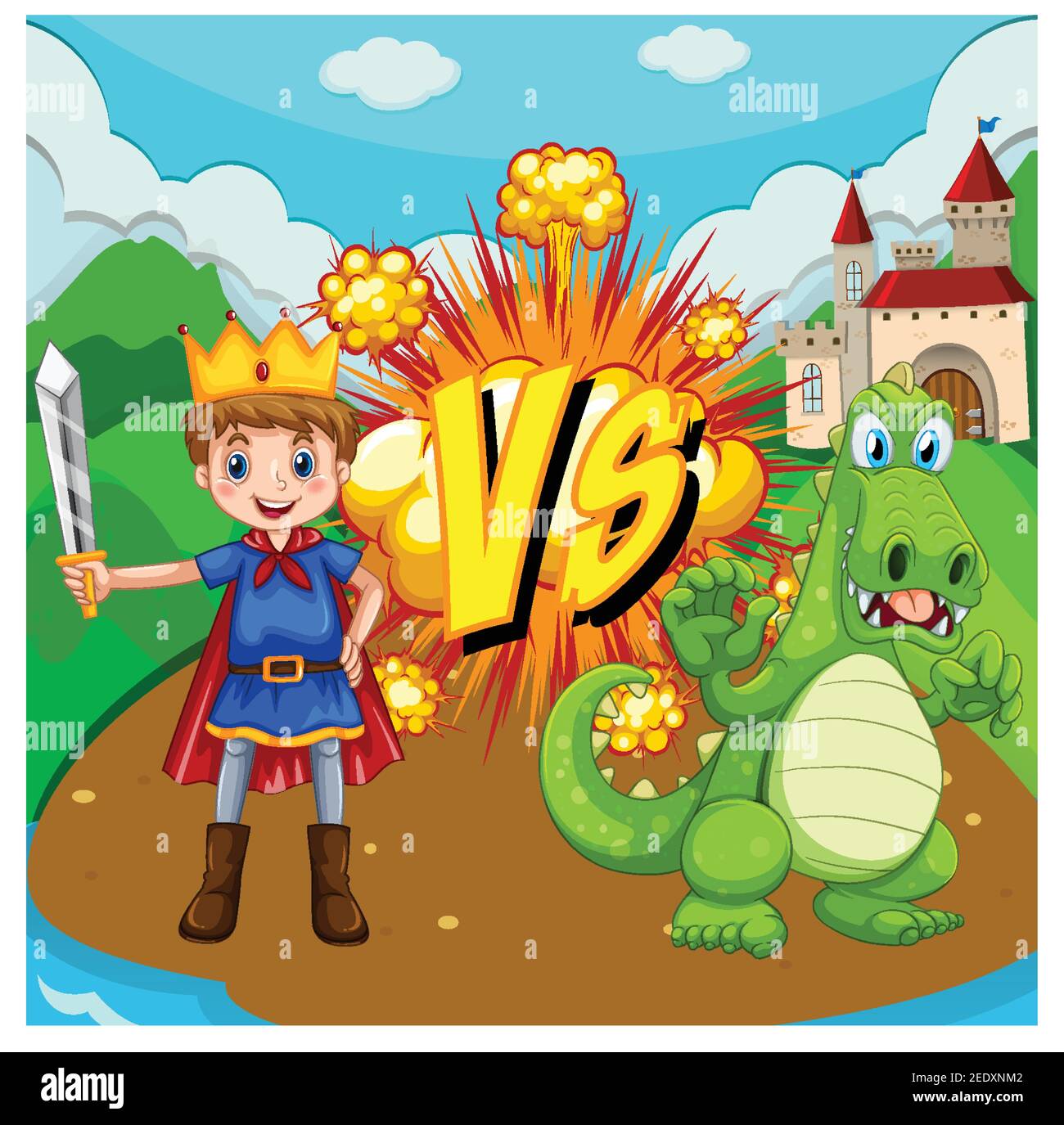 Dragon and knight fighting each other on white background illustration ...