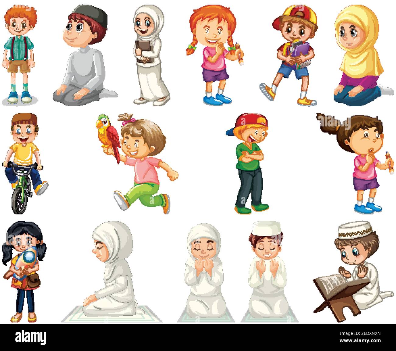 Children doing different activities cartoon character set on white ...
