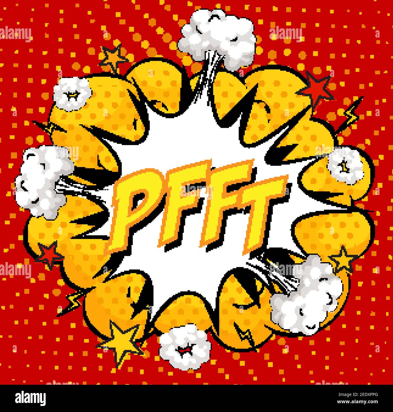 PFFT text on comic cloud explosion on red background illustration Stock ...