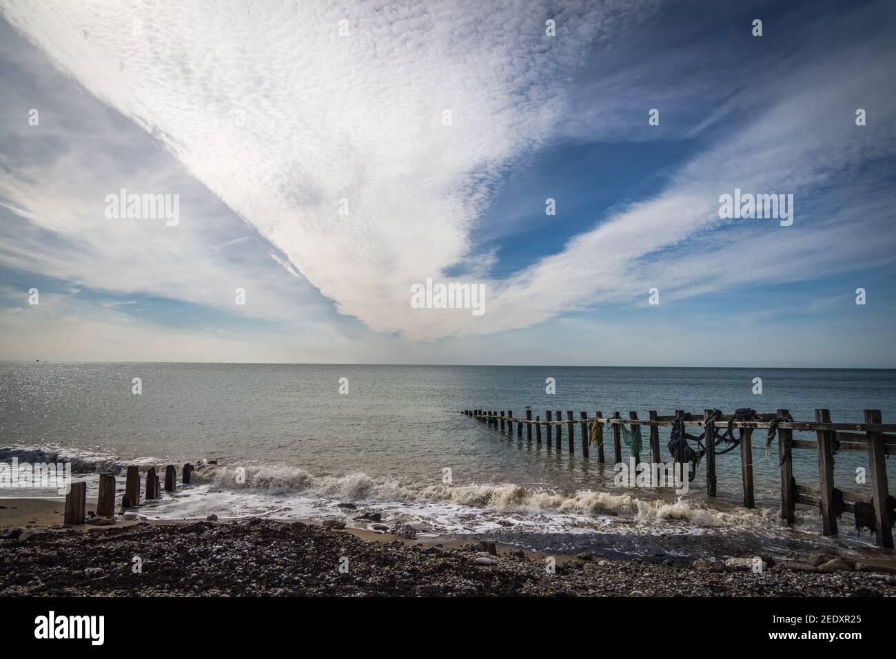 Old wooden groynes on the beach at Seaford Head, Sussex, England Stock ...