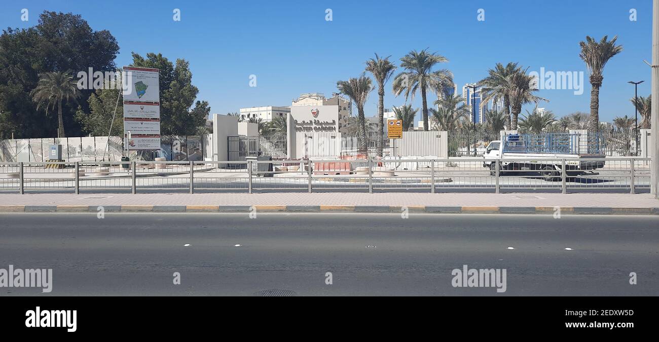 Manama, Bahrain - February 15 2021: street city view of corporate ...