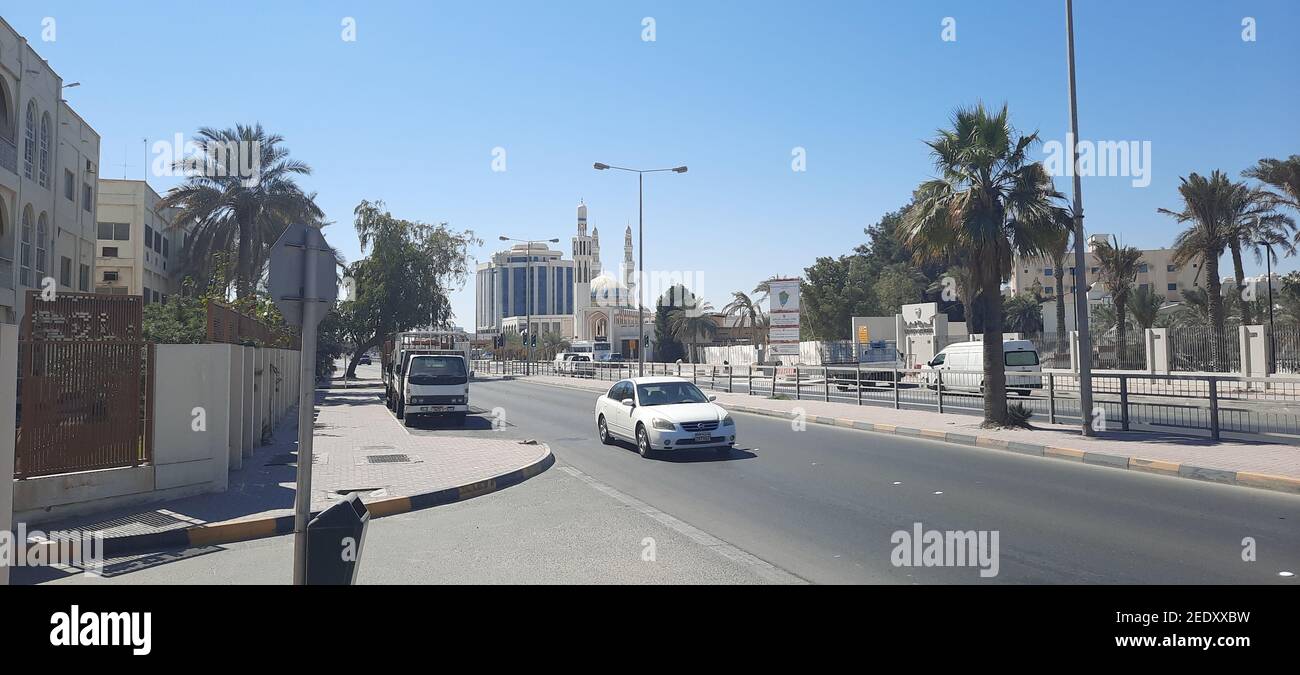 Manama, Bahrain - February 15 2021: street city view, road with car ...