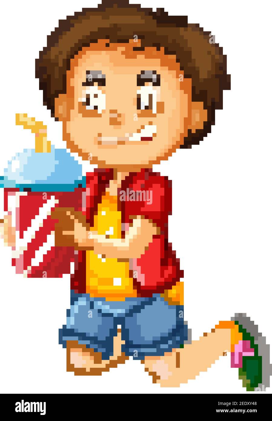 A boy holding drink cup cartoon character isolated on white background ...