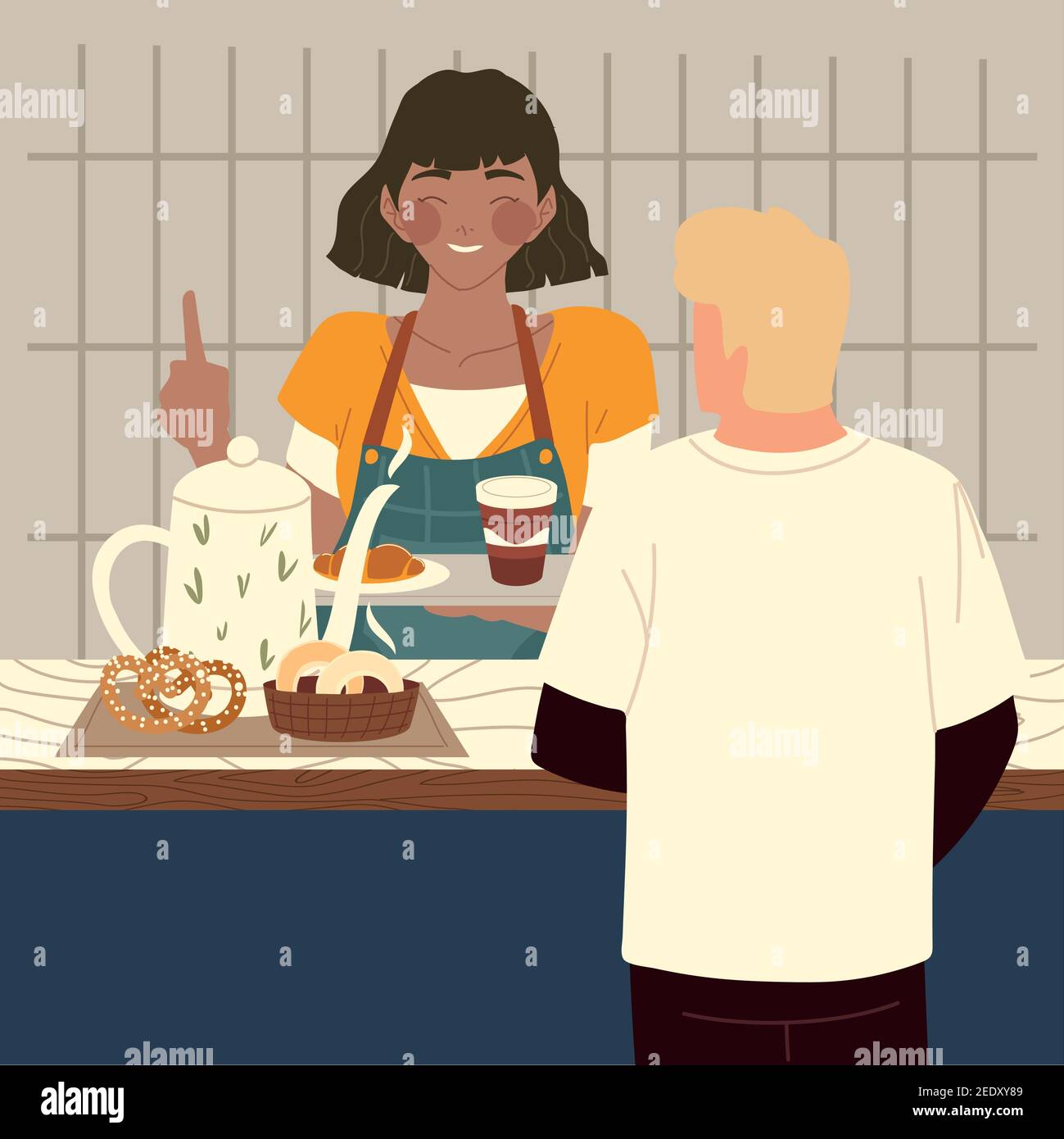 coffee shop waitress employee serving customer vector illustration ...