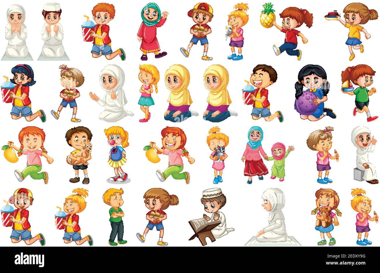 Children doing different activities cartoon character set on white ...