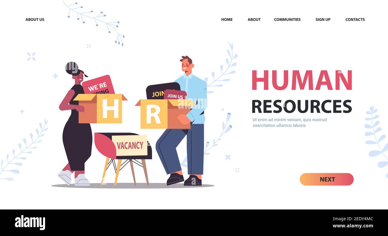 mix race HR managers couple holding cardboard boxes human resources ...