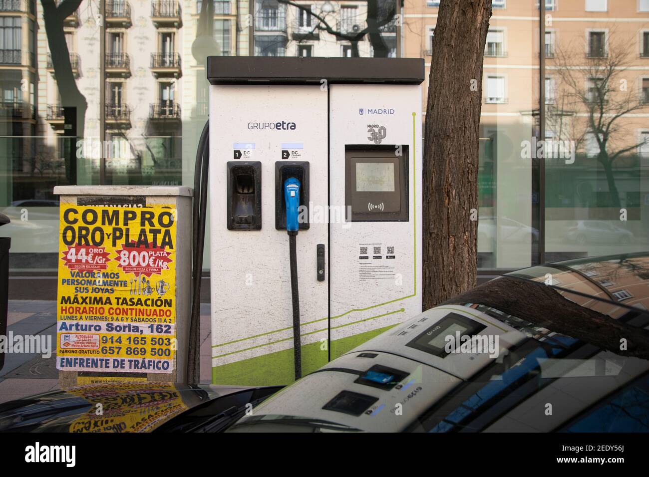 Madrid, Spain - February 07, 2021: Charging point for electric and ...