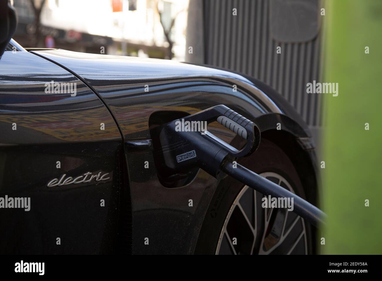 Madrid, Spain - February 07, 2021: Charging point for electric and ...