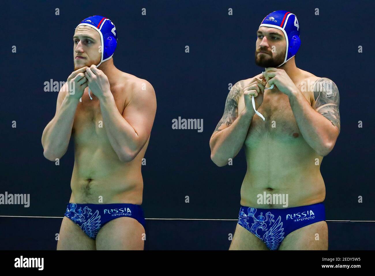 ROTTERDAM, NETHERLANDS - FEBRUARY 15: Ivan Suchkov of Russia, Nikita Dereviankin of Russia ...