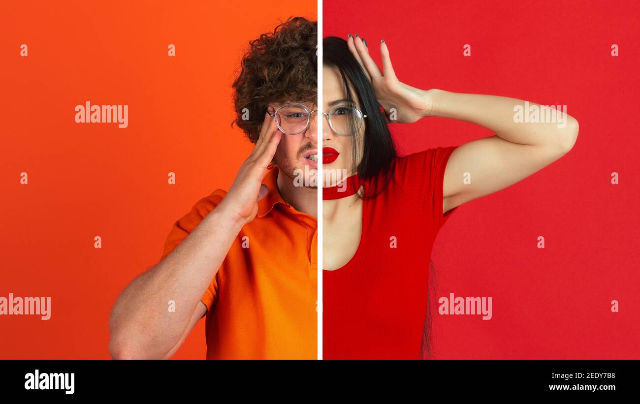 Angry man and suspectivy woman. Fun and creative combination of ...