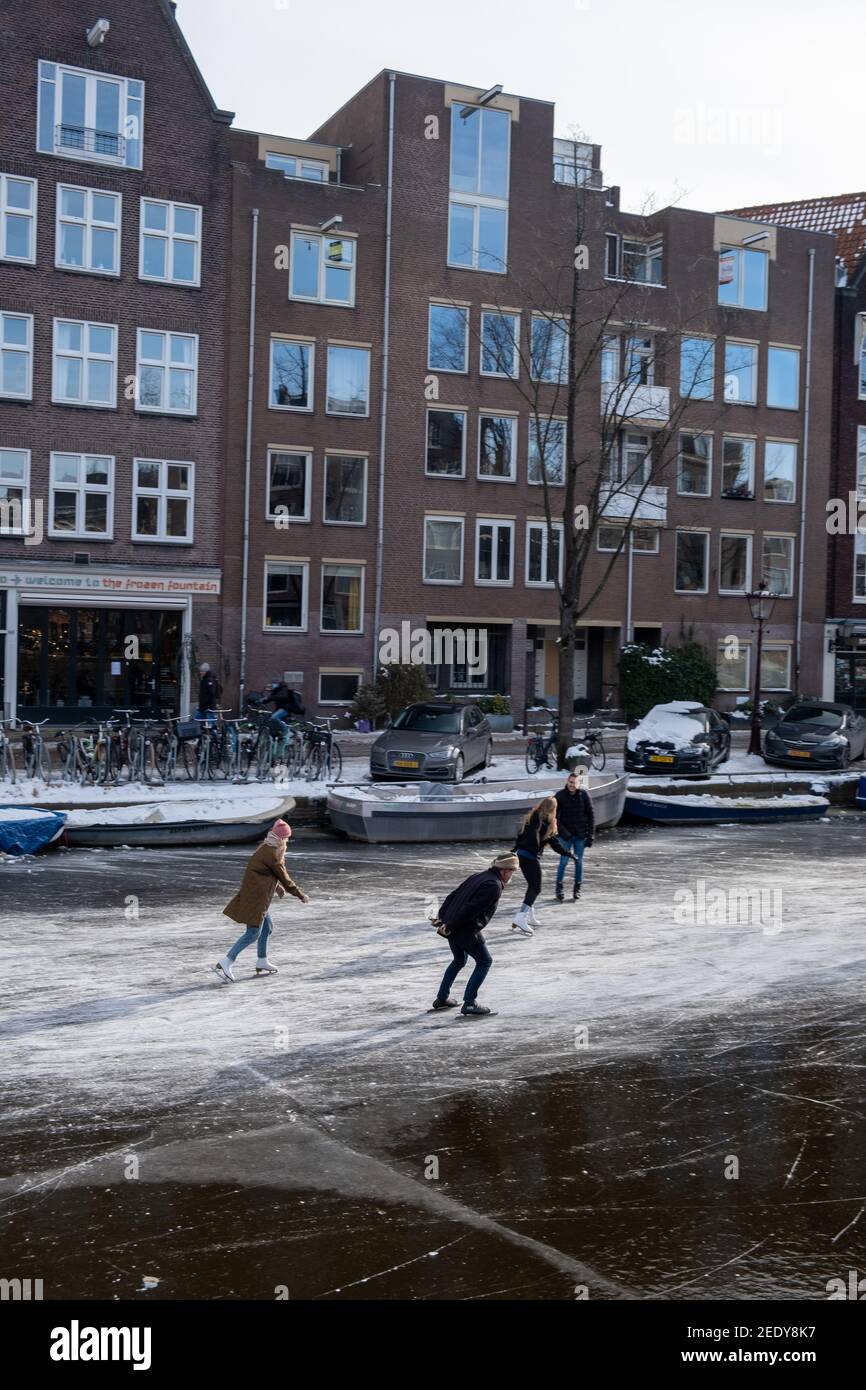 Amsterdam Netherlands February 2021,Ice skating on the canals in ...